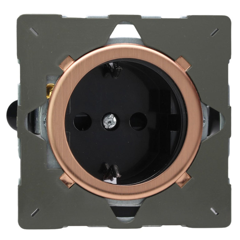 Varilight European VariGrid Brushed Copper 1 Gang 16A Flush Socket Module with Schuko Earth and ...