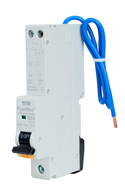 FuseBox 20A 30mA 1P+N Switched Type A AFDD RCBO | UKES