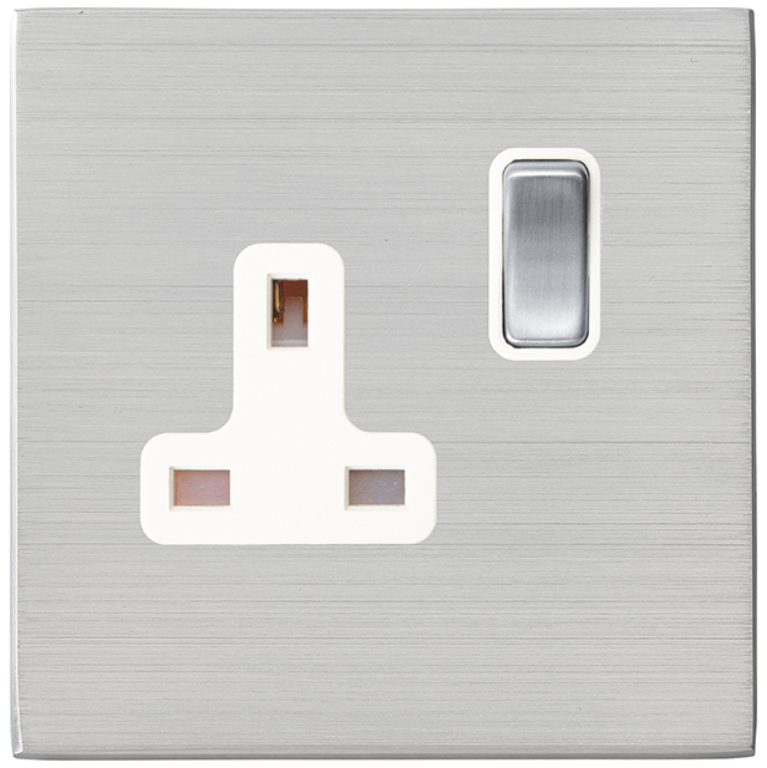 Hamilton Hartland CFX Satin Steel Effect 1 Gang 13A Double Pole Switched Socket with Satin Steel ...