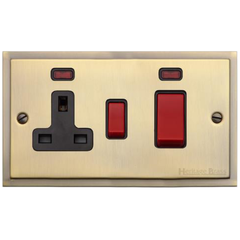 Heritage Brass Elite Stepped Plate Antique Brass 45A Cooker Unit + 13A ...