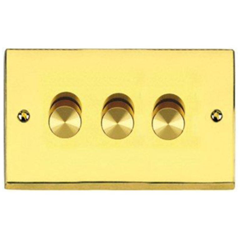 Heritage Brass Polished Brass 3 Gang 1 Way Rotary Dimmer | UKES