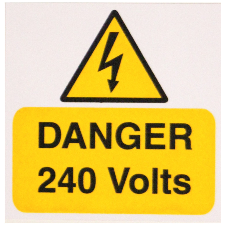 5 Self Adhesive Rigid PVC Danger 240 Volts Stickers | UKES