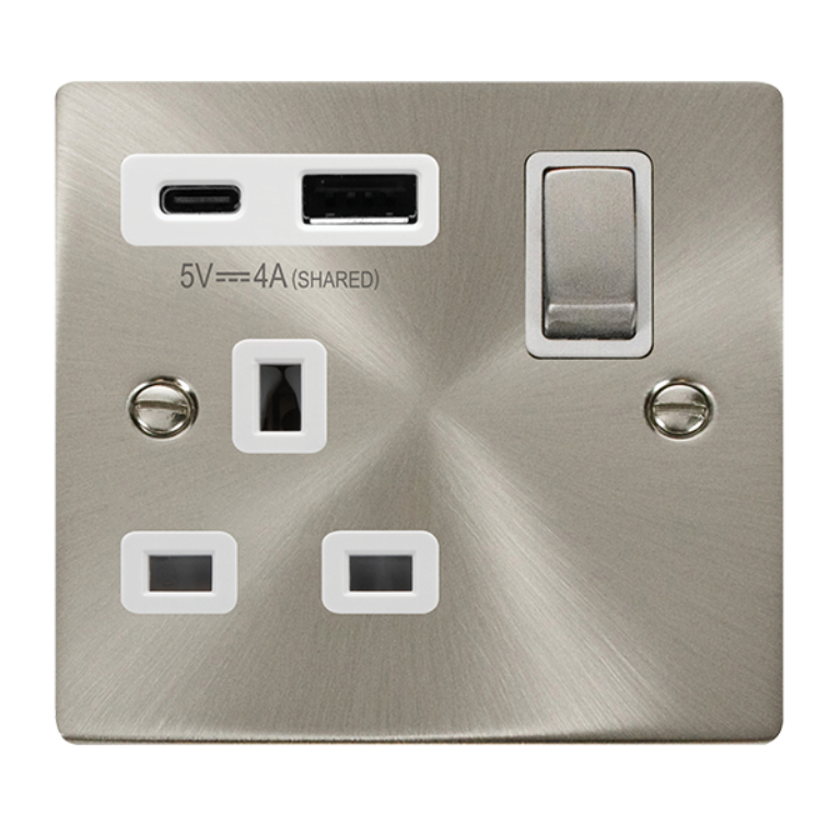 Click Deco Victorian Satin Chrome 1 Gang 13A Ingot Switched Socket and ...