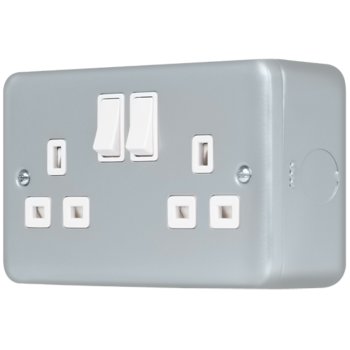 Click Metal Clad Pro Dusty Grey 2 Gang 13A Double Pole Switched Socket ...