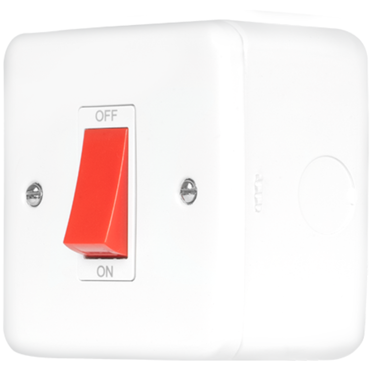 Click Metal Clad Pro Polar White 1 Gang 50A Double Pole Switch with Red ...