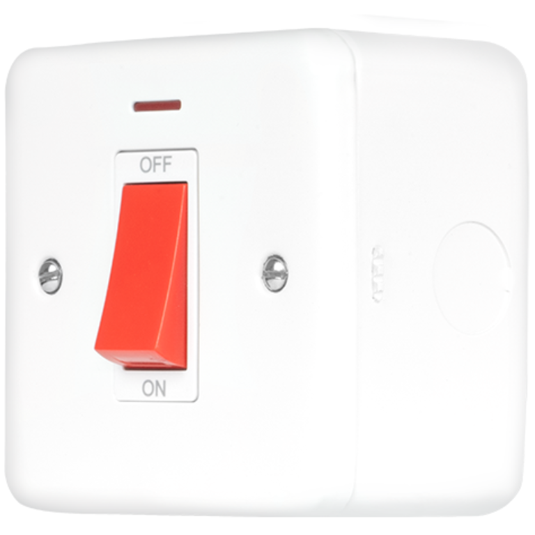 Click Metal Clad Pro Polar White 1 Gang 50A Double Pole Switch with Red ...