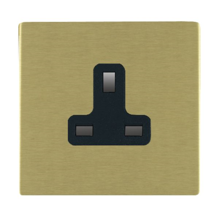 Hamilton Sheer CFX Satin Brass 1 Gang 13A Unswitched Socket with Black ...