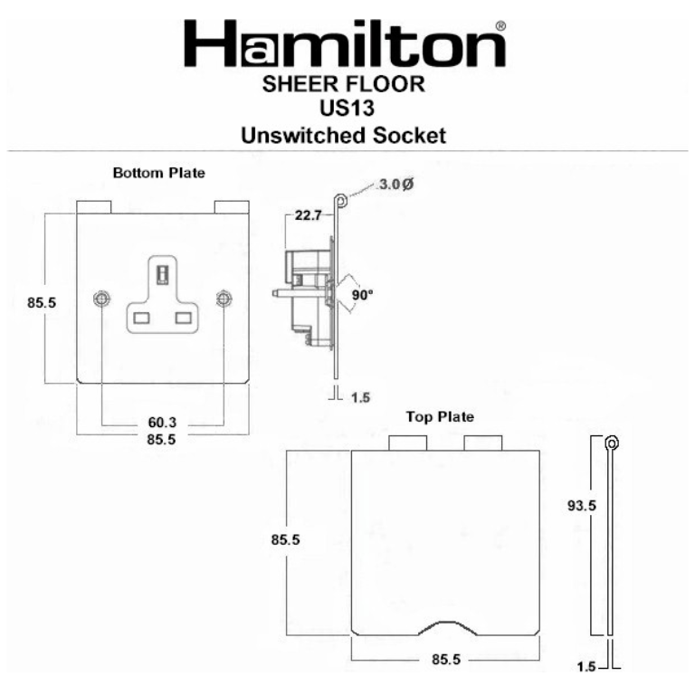 Hamilton Sheer Floor Satin Brass 1 Gang 13A Unswitched Socket with ...
