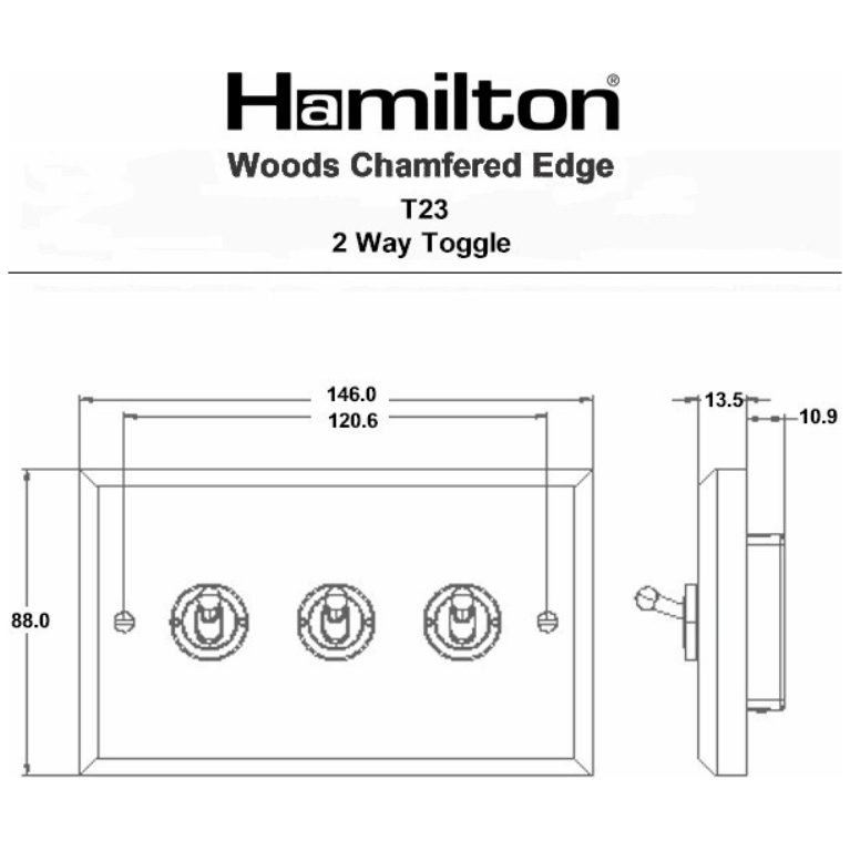 Hamilton Woods Chamfered Light Oak 3 Gang 20AX 2 Way Toggle Switch with ...