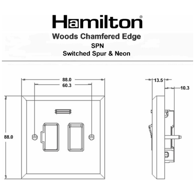 Hamilton Woods Chamfered Medium Oak 13A Double Pole Switched Fused Spur ...