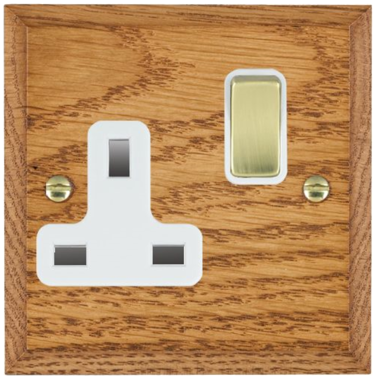 Hamilton Woods Chamfered Medium Oak 1 Gang 13A Double Pole Switched ...