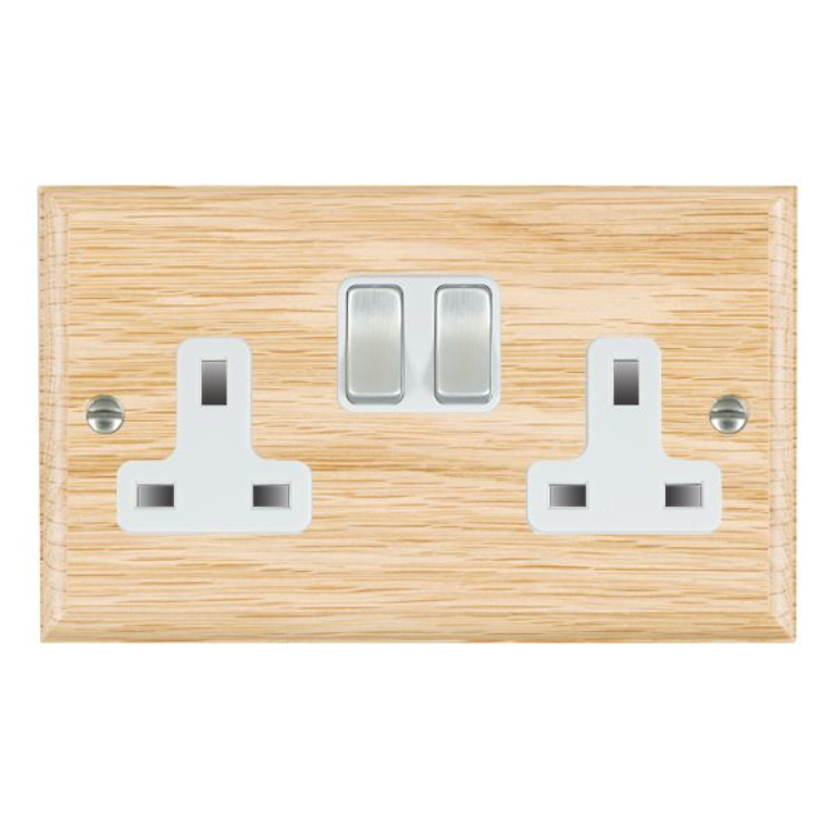 Hamilton Woods Ovolo Light Oak 2 Gang 13A Double Pole Switched Socket ...