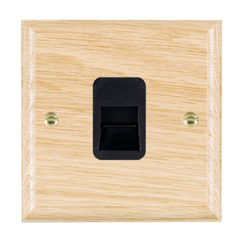 Hamilton Woods Ovolo Light Oak 1 Gang Telephone Slave Socket with Black ...