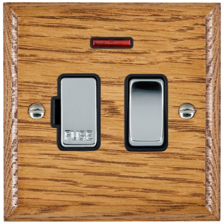 Hamilton Woods Ovolo Medium Oak 13A Double Pole Switched Fused Spur and ...