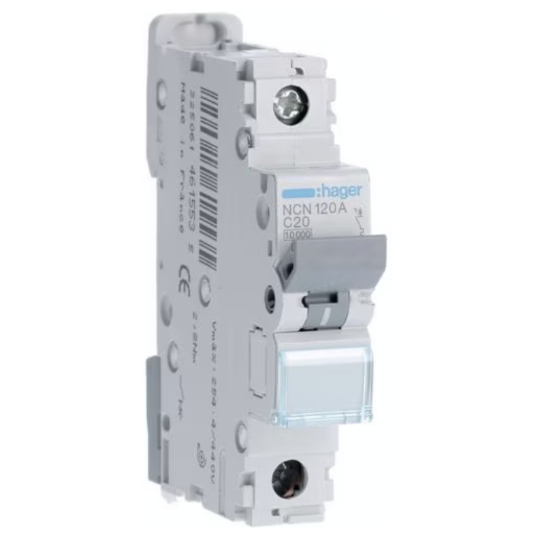 Hager NCN120A 20amp Type C 10kA Single Pole MCB | UKES
