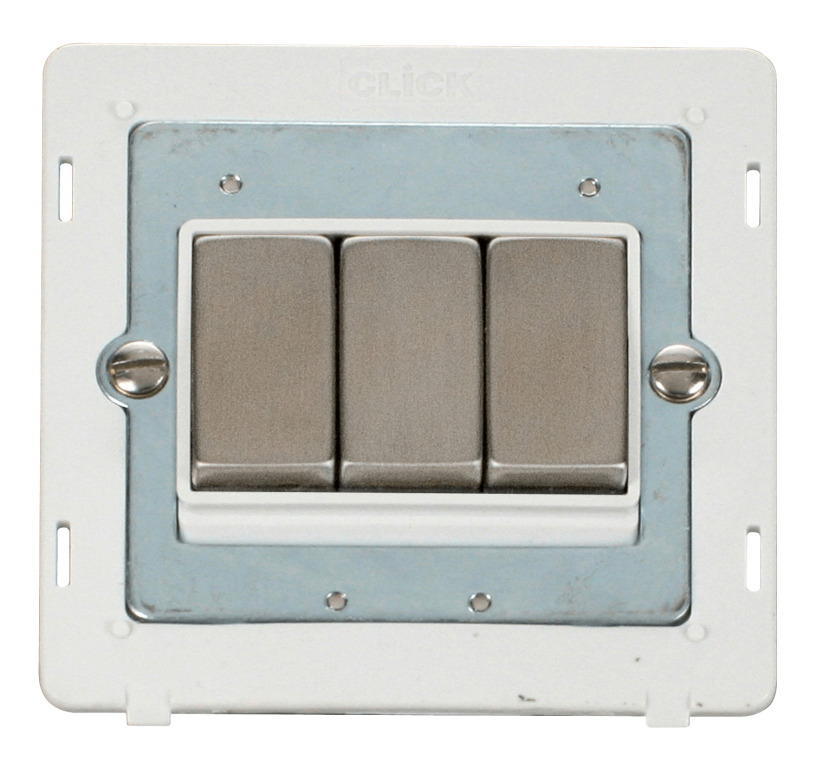 Click Definity Polar White 3 Gang 2 Way 10AX Ingot Switch Insert with Stainless Steel Rockers | UKES