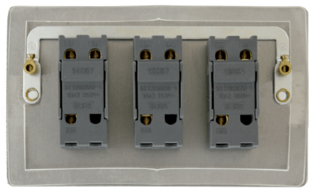 Click Define Brushed Steel Flat Plate 10AX 3 Gang 2 Way Toggle Switch ...