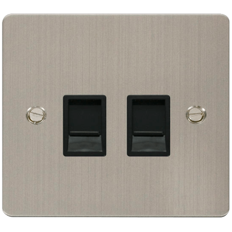 Click Define Stainless Steel Flat Plate Twin RJ45 Socket with Black ...