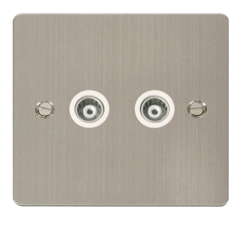 Click Define Stainless Steel Flat Plate 2 Gang Isolated Coaxial Socket ...