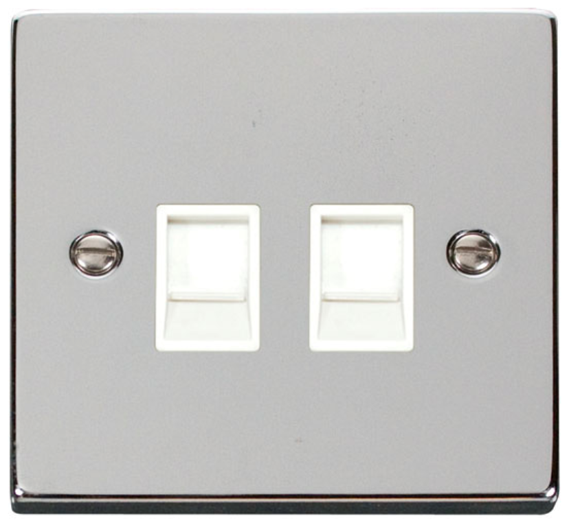 Click Deco Victorian Polished Chrome Twin RJ45 Socket Outlet with White ...