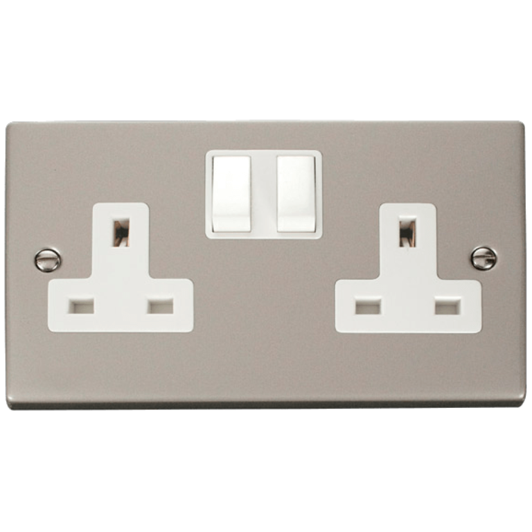 Click Deco Victorian Pearl Nickel 2 Gang 13A Double Pole Switched ...