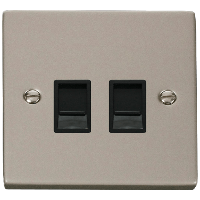 Click Deco Victorian Pearl Nickel Twin RJ45 Socket Outlet with Black ...