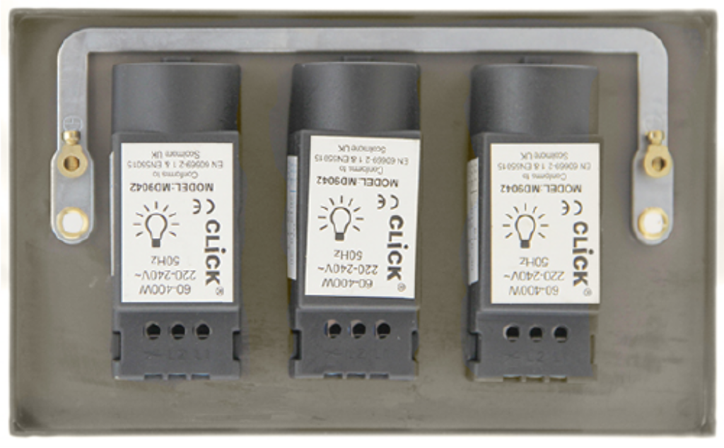 Click Deco Victorian Pearl Nickel 3 Gang 2 Way 400Va Dimmer Switch with ...