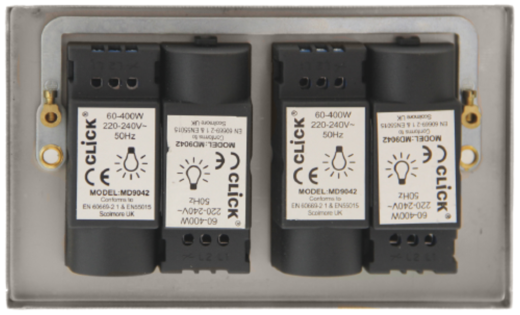 Click Deco Victorian Satin Brass 4 Gang 2 Way 400Va Dimmer Switch with ...