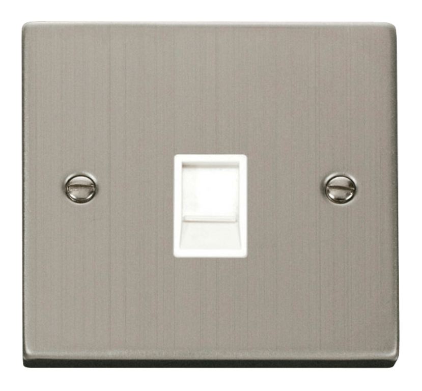 Click Deco Victorian Stainless Steel 1 Gang RJ11 Irish/US Telephone Socket with White Insert | UKES