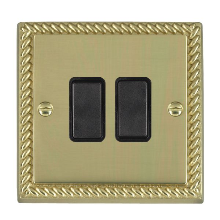 Hamilton Cheriton Georgian Polished Brass 2 Gang 10AX 2 Way Switch with ...