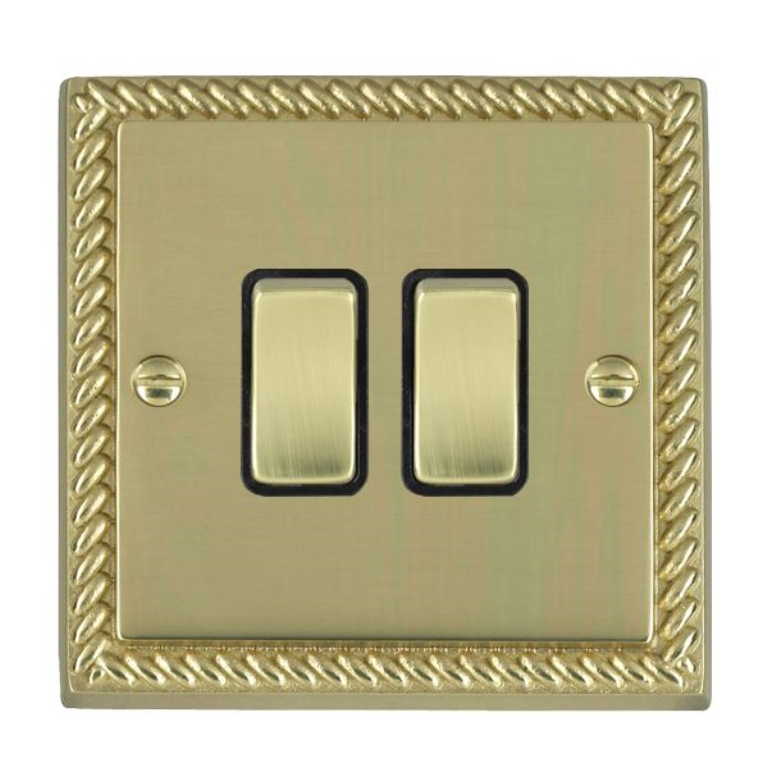 Hamilton Cheriton Georgian Polished Brass 2 Gang 10AX 2 Way Switch with ...