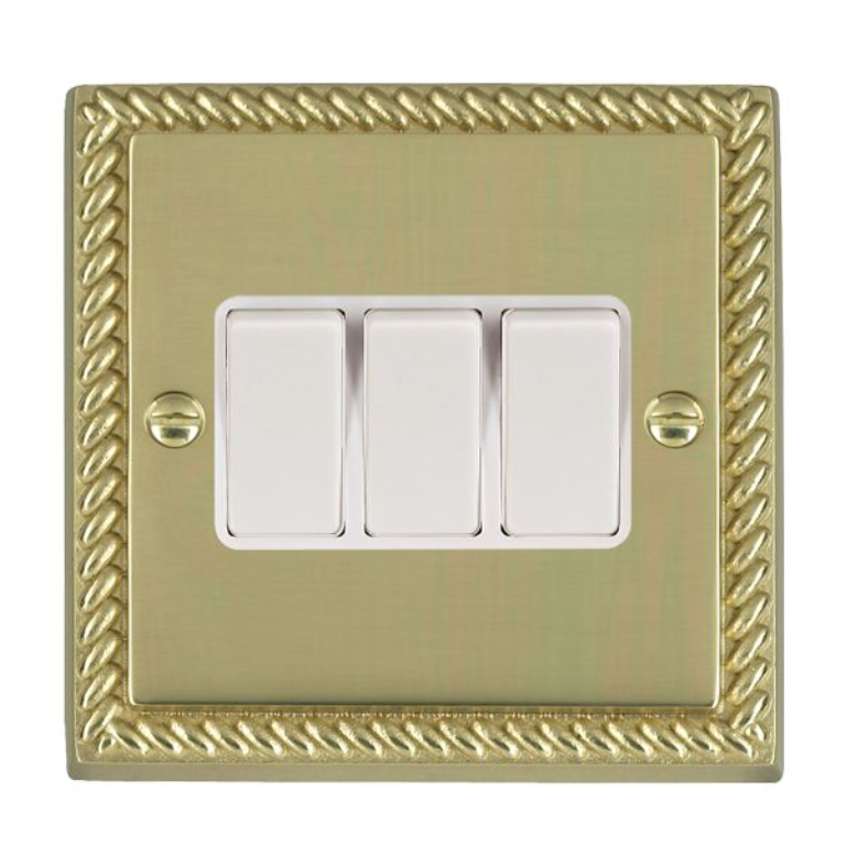 Hamilton Cheriton Georgian Polished Brass 3 Gang 10AX 2 Way Switch with ...