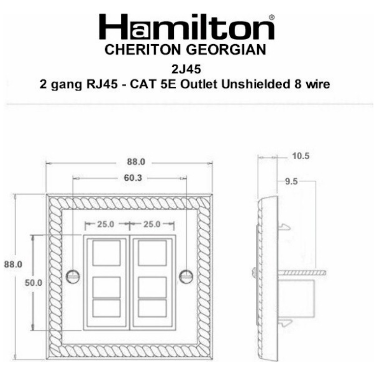 Hamilton Cheriton Georgian Polished Brass 2 Gang Unshielded RJ45 CAT 5E ...
