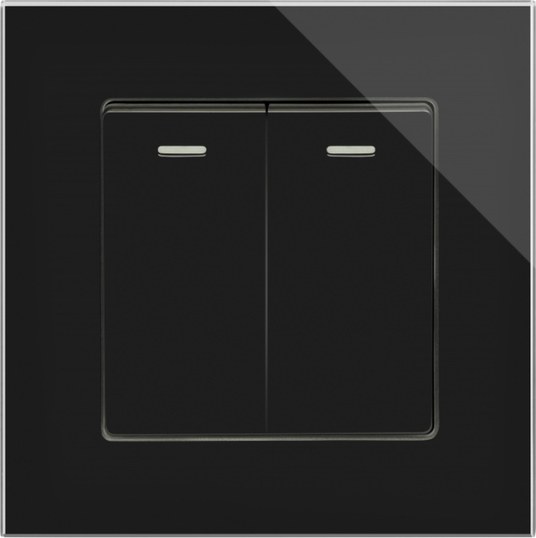 Retrotouch Crystal Black Plain Glass 2 Gang 2 Way Mechanical Light ...
