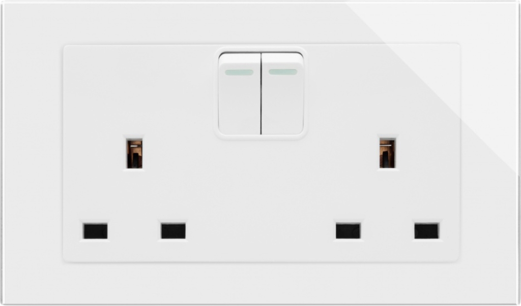 Retrotouch Crystal White Plain Glass 13A Double Switched Socket | UKES