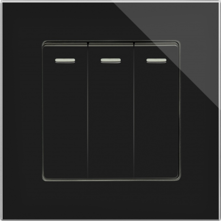 Retrotouch Crystal Black Plain Glass 3 Gang 2 Way Mechanical Light ...