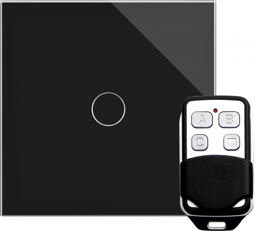 Retrotouch Crystal Black Plain Glass 1 Gang Intermediate Touch Light ...