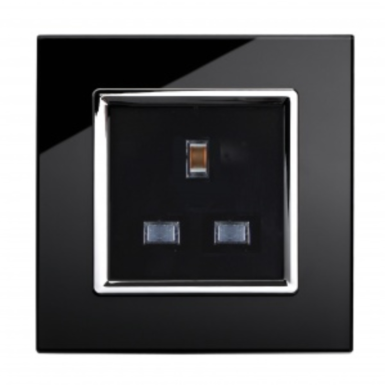 Retrotouch Crystal Black Chrome Trim 13A Single Unswitched Socket | UKES