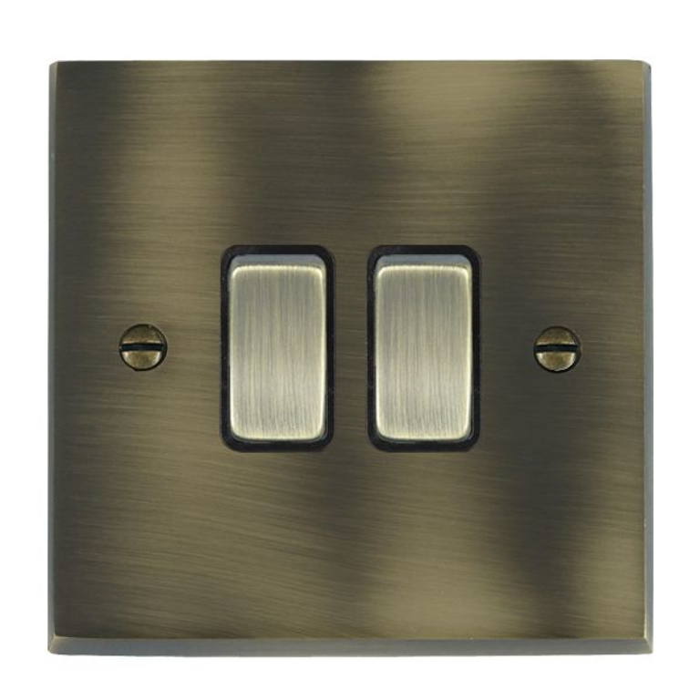 Hamilton Cheriton Victorian Antique Brass 2 Gang 10AX 2 Way Switch with ...