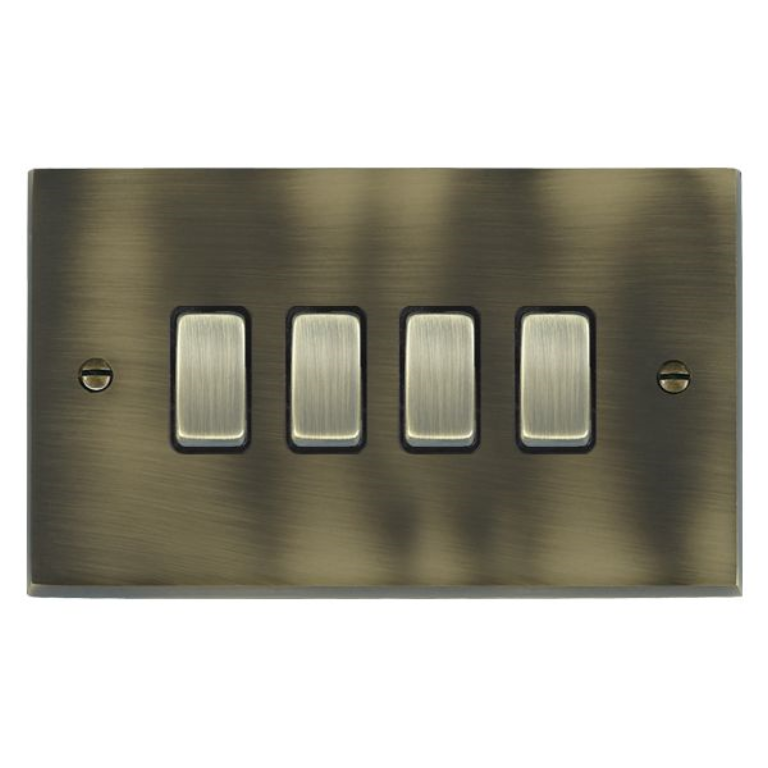 Hamilton Cheriton Victorian Antique Brass 4 Gang 10AX 2 Way Switch with ...