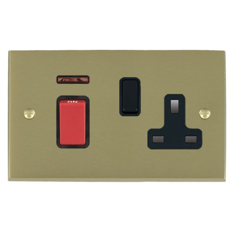 Hamilton Cheriton Victorian Satin Brass 45A Double Pole Switch with Red ...
