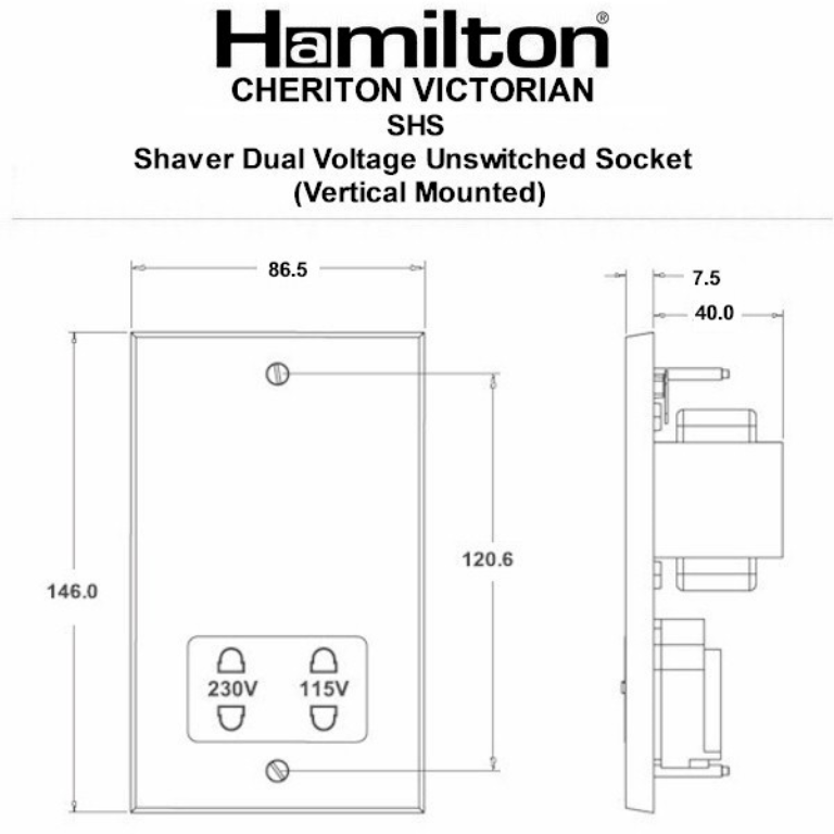 Hamilton Cheriton Victorian Bright Chrome Dual Voltage Shaver Socket ...