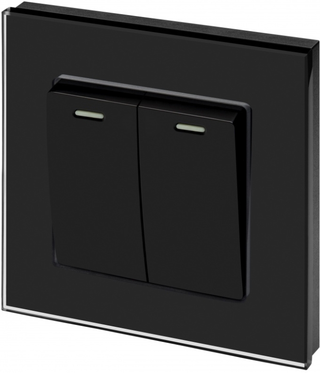 Retrotouch Crystal Black Plain Glass 2 Gang Intermediate Mechanical ...