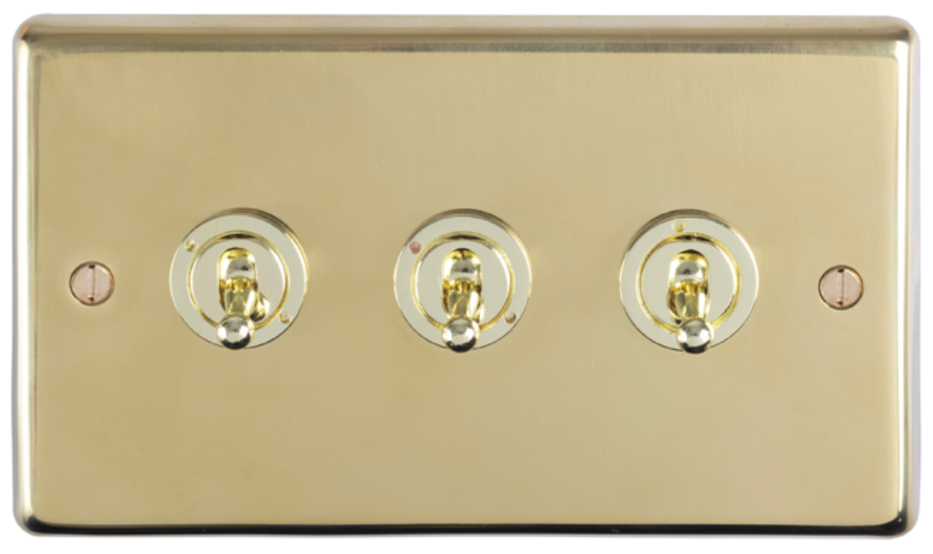 Eurolite Stainless Steel Polished Brass 3 Gang 10 Amp 2 Way Toggle ...