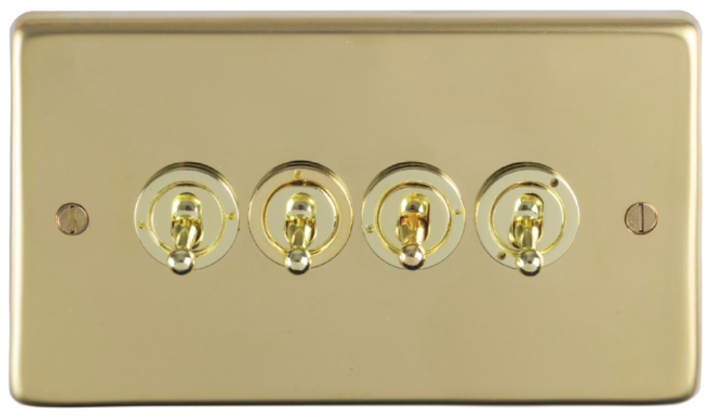 Eurolite Stainless Steel Polished Brass 4 Gang 10 Amp 2 Way Toggle ...