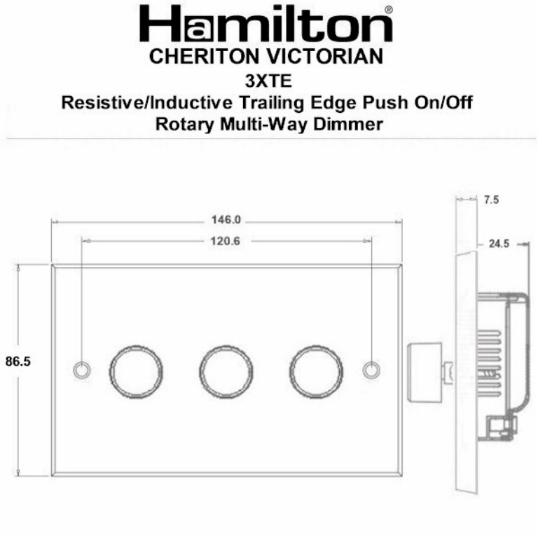 Hamilton Cheriton Victorian Black Nickel 3 Gang 250W/210VA Multi-Way ...