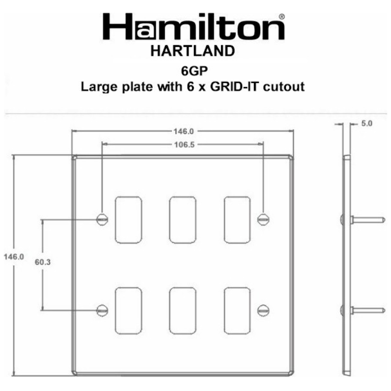 Hamilton Hartland Primed White 6 Gang Grid Fix Aperture Plate with Grid ...