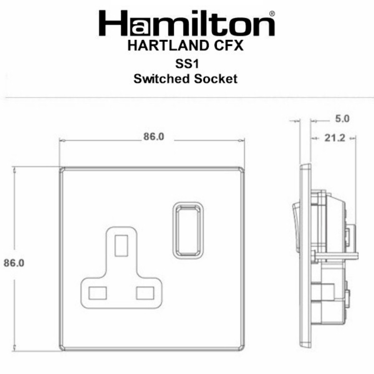 Hamilton Hartland CFX Primed White 1 Gang 13A Double Pole Switched Socket with White Rocker and ...