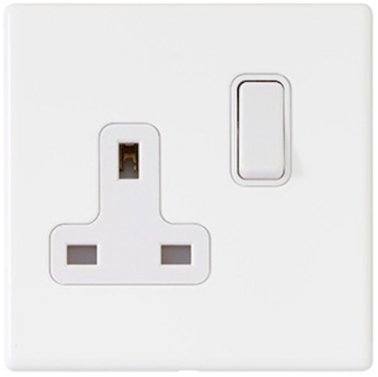 Hamilton Hartland CFX Primed White 1 Gang 13A Double Pole Switched Socket with White Rocker and ...