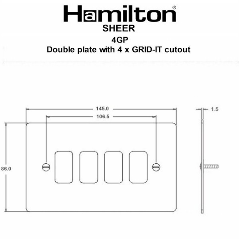 Hamilton Sheer Primed White 4 Gang Grid Fix Aperture Plate with Grid | UKES